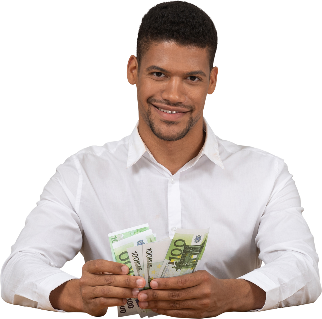 Young man counting his money Photo